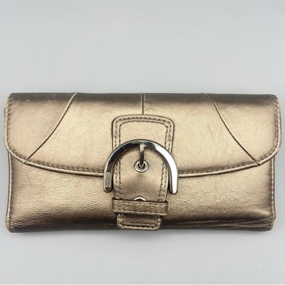 Coach | Bags | Coach Shimmering Champagne Bifold Walletclutch With ...